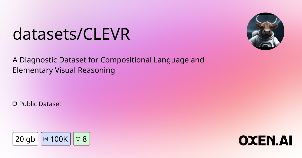 Create a new notebook in datasets/CLEVR - datasets/CLEVR | Datasets at Oxen.ai