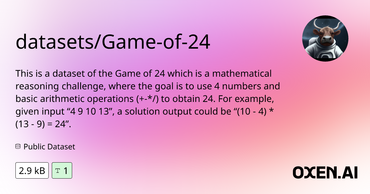 Datasetsgame Of 24 At Main Datasetsgame Of 24 Datasets At Oxenai