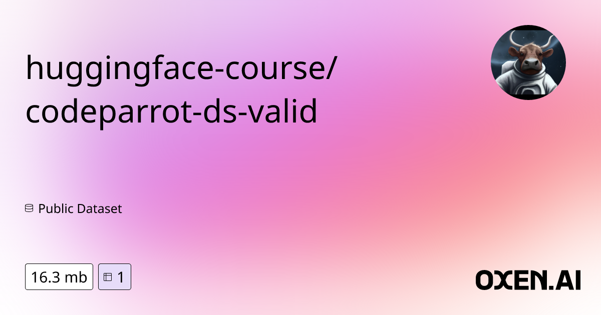 huggingface-course/codeparrot-ds-valid | Datasets at Oxen.ai