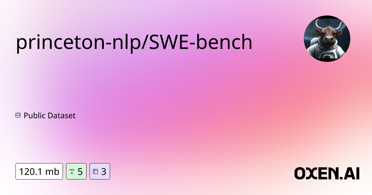 Create a new notebook in princeton-nlp/SWE-bench - princeton-nlp/SWE-bench | Datasets at Oxen.ai
